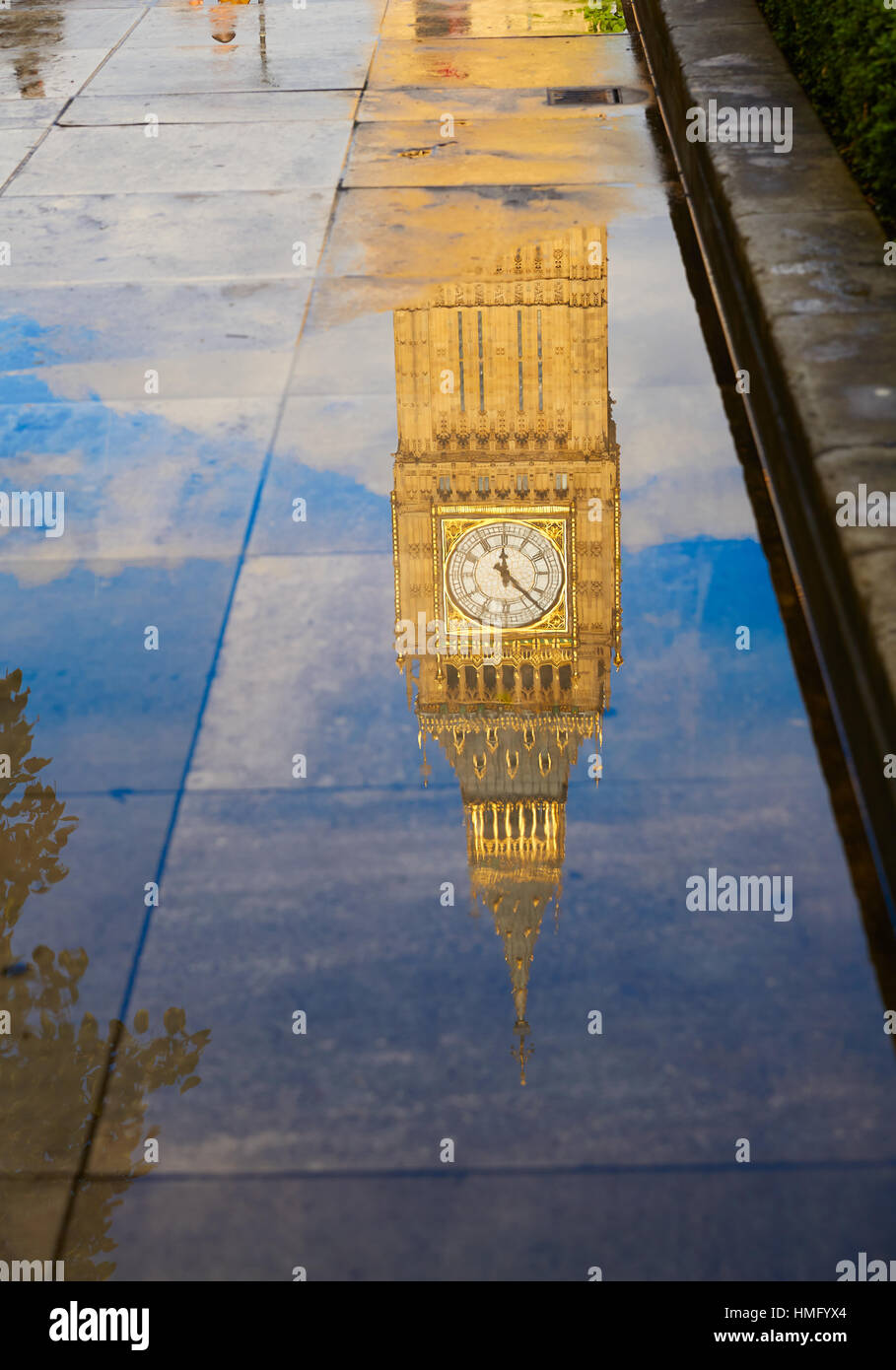 Big Ben Clock Tower puddle water reflection in London England Stock ...