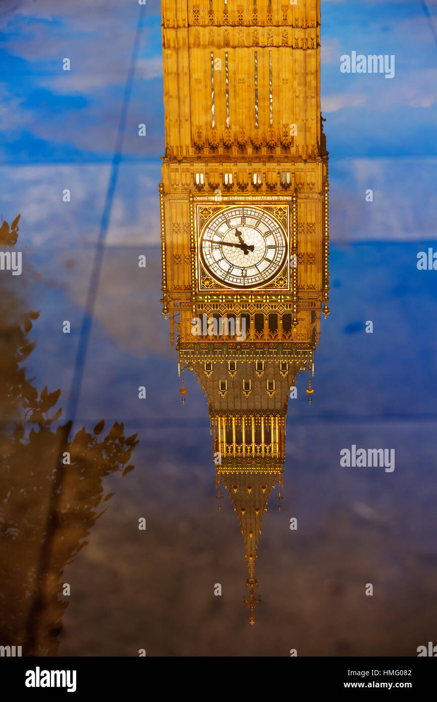 Big Ben Clock Tower puddle water reflection in London England Stock ...