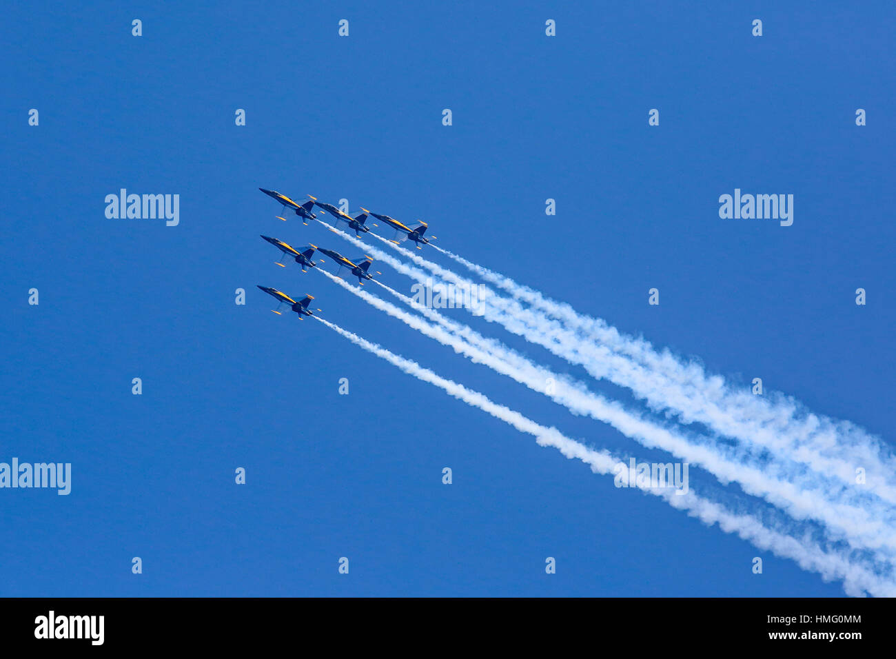 Six U.S. Navy Blue Angels F/A-18 aircraft in Delta Formation Stock ...