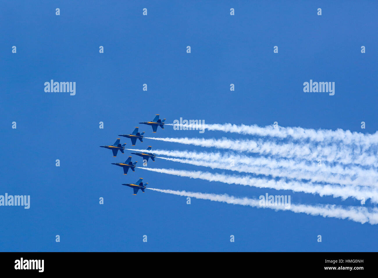 Six U.S. Navy Blue Angels F/A-18 aircraft in Delta Formation Stock ...