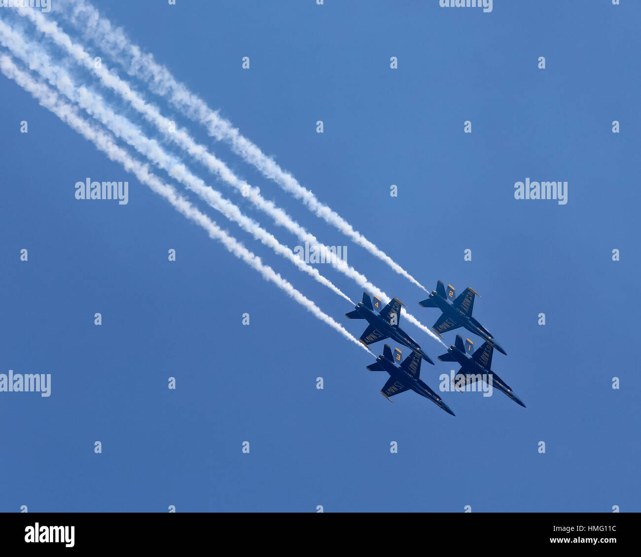 Four U.S. Navy Blue Angels aircraft in Diamond formation Stock Photo ...