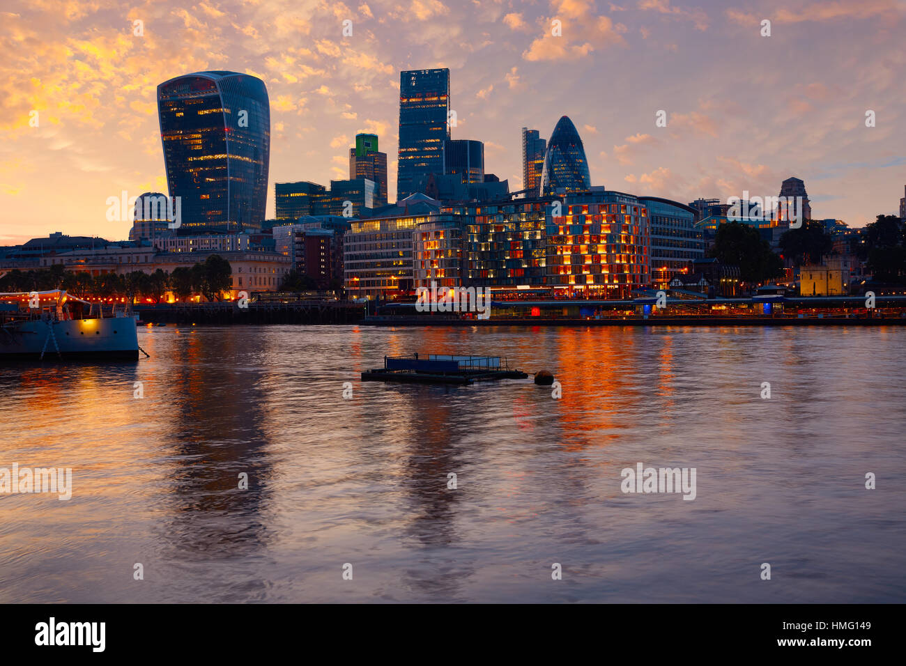 London financial district skyline sunset Square Mile England Stock ...