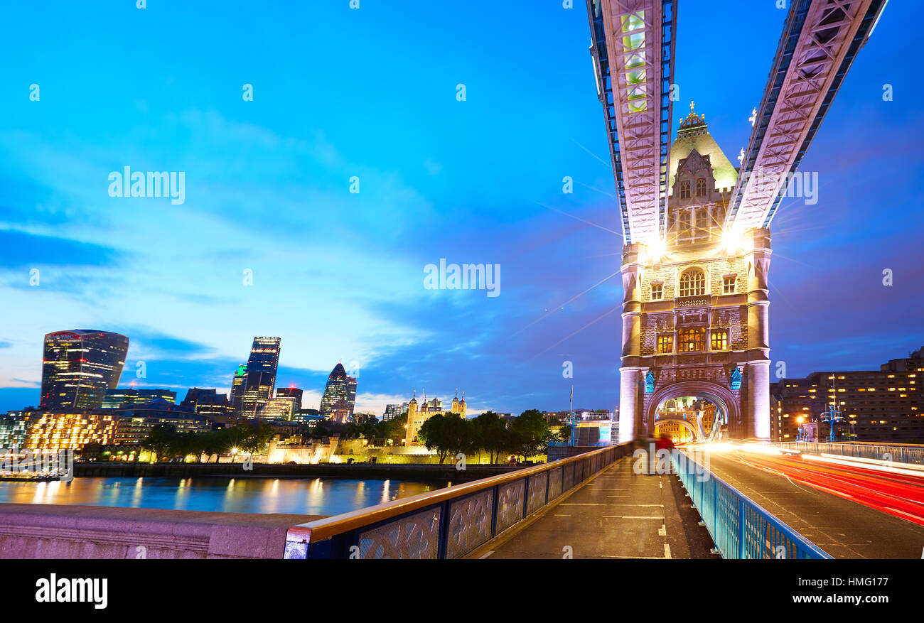 London Tower Bridge sunset on Thames river in England Stock Photo - Alamy