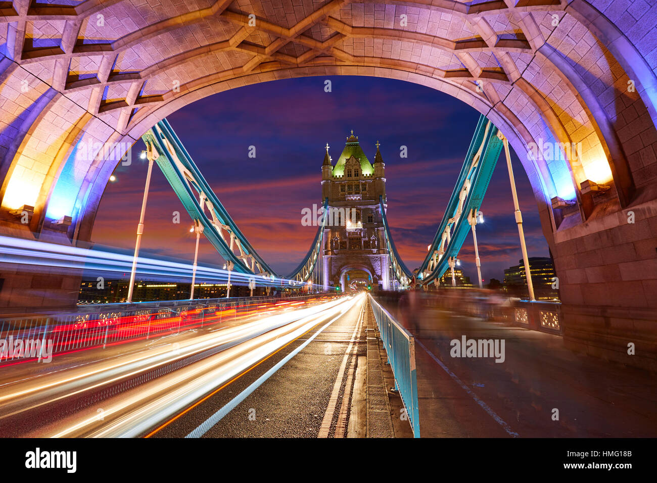 London Tower Bridge sunset on Thames river in England Stock Photo - Alamy