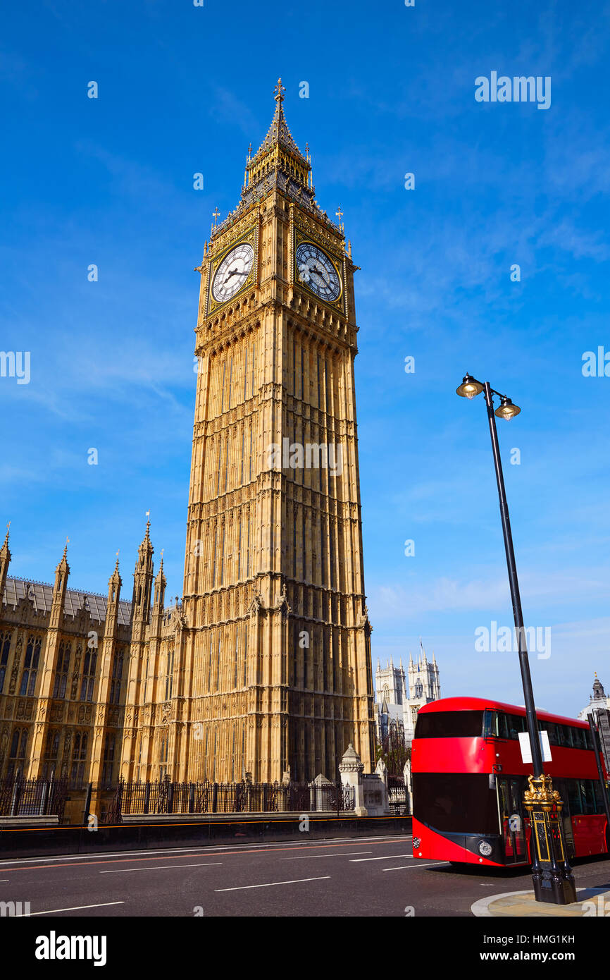 Big Ben Clock Tower and London Bus at England Stock Photo - Alamy