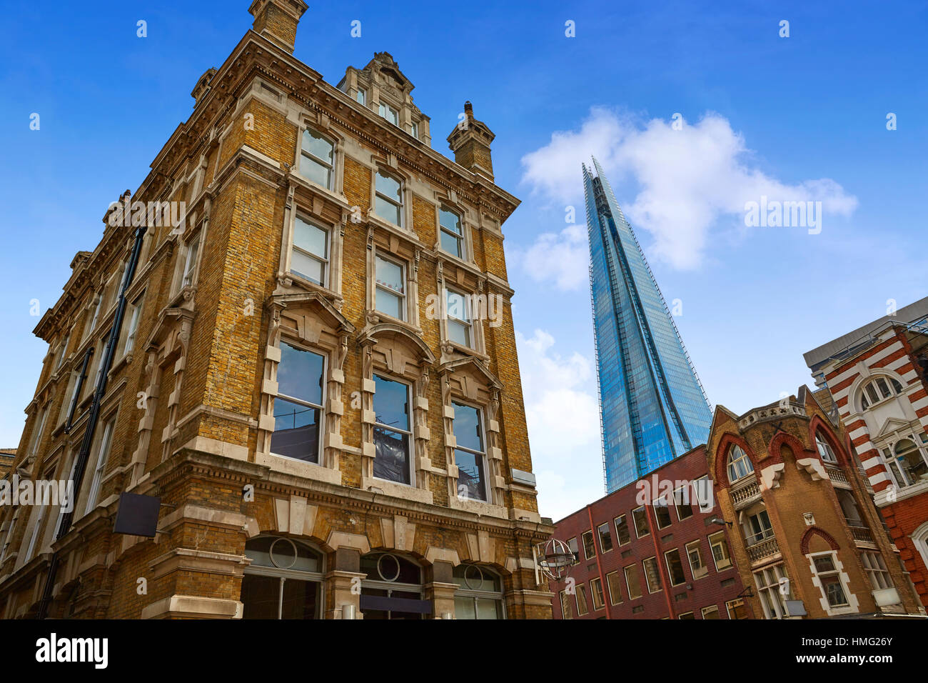 London shard view from old brick buildings in England Stock Photo - Alamy