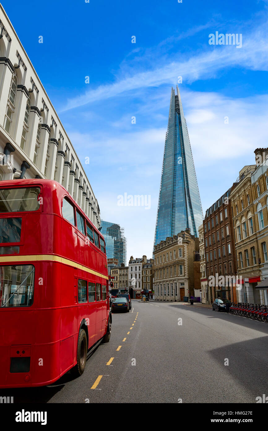 The Shard and old London red Bus in England Stock Photo - Alamy