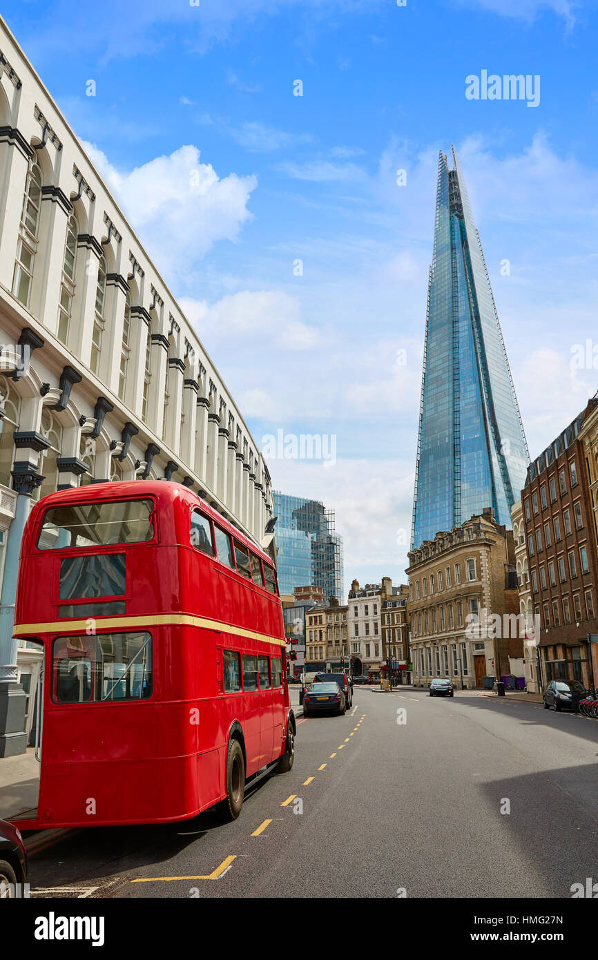 The Shard and old London red Bus in England Stock Photo - Alamy