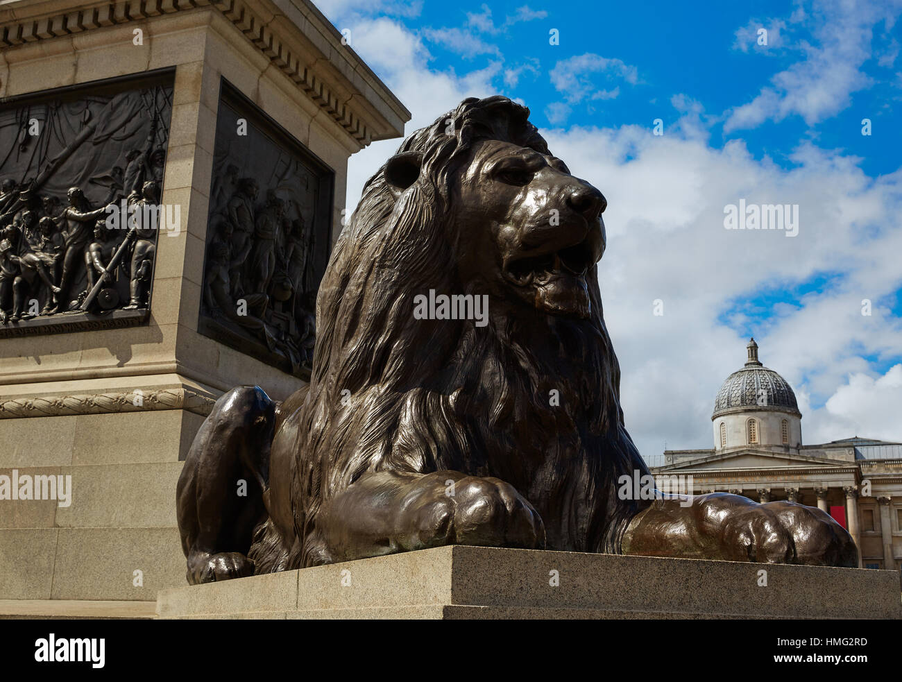 London Trafalgar Square Lion in UK england Stock Photo - Alamy