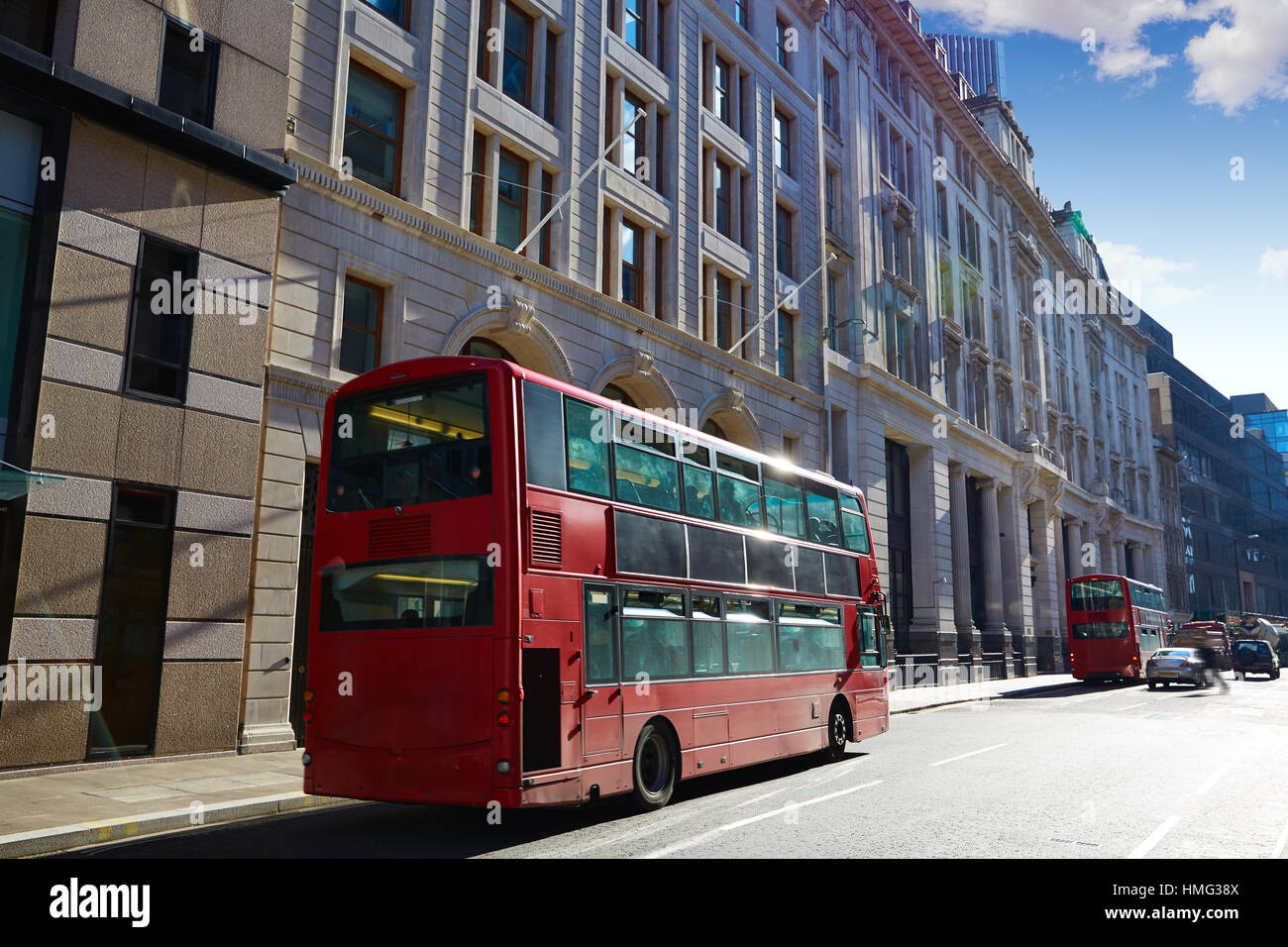 London bus at financial district street Square Mile England UK Stock ...