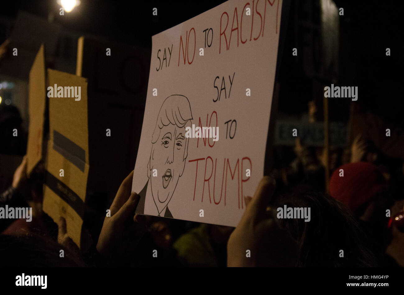 Anti-Donald Trump campaign posters at protest in Falmouth, Cornwall UK ...