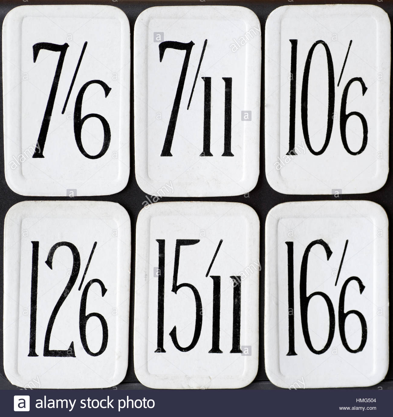 Old British Pre decimal Shillings and Pence shop display signs with ...