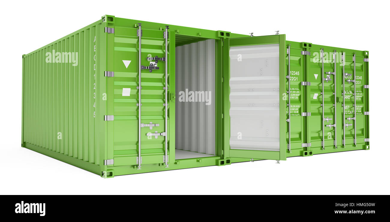 green cargo containers, 3D rendering isolated on white background Stock Photo - Alamy