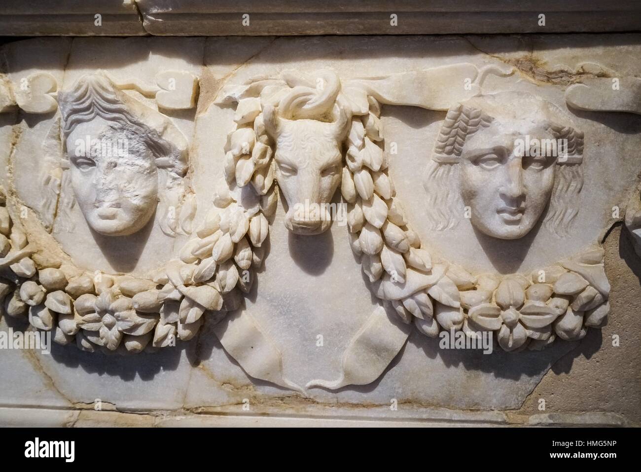 Sarcophagus with Garland. Hierapolis Museum. Ancient Greece. Asia Minor ...