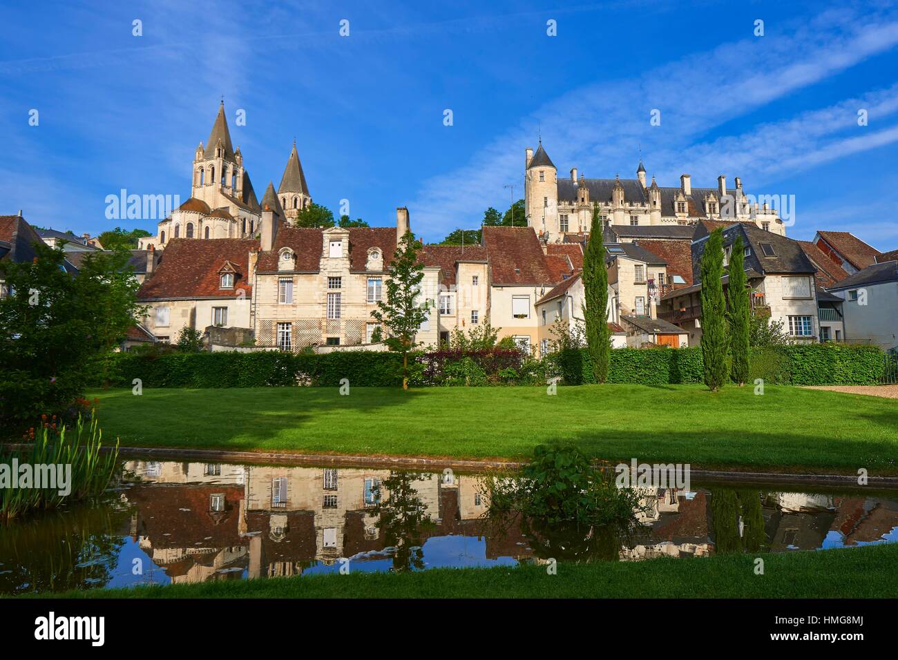 Loches, Saint Ours Church, Castle, Logis Royal Castle, Chateau de Loches, Indre-et-Loire ...