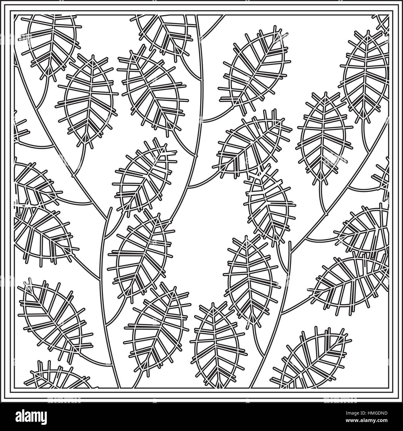 grayscale pattern with branches and leaves vector illustration Stock ...