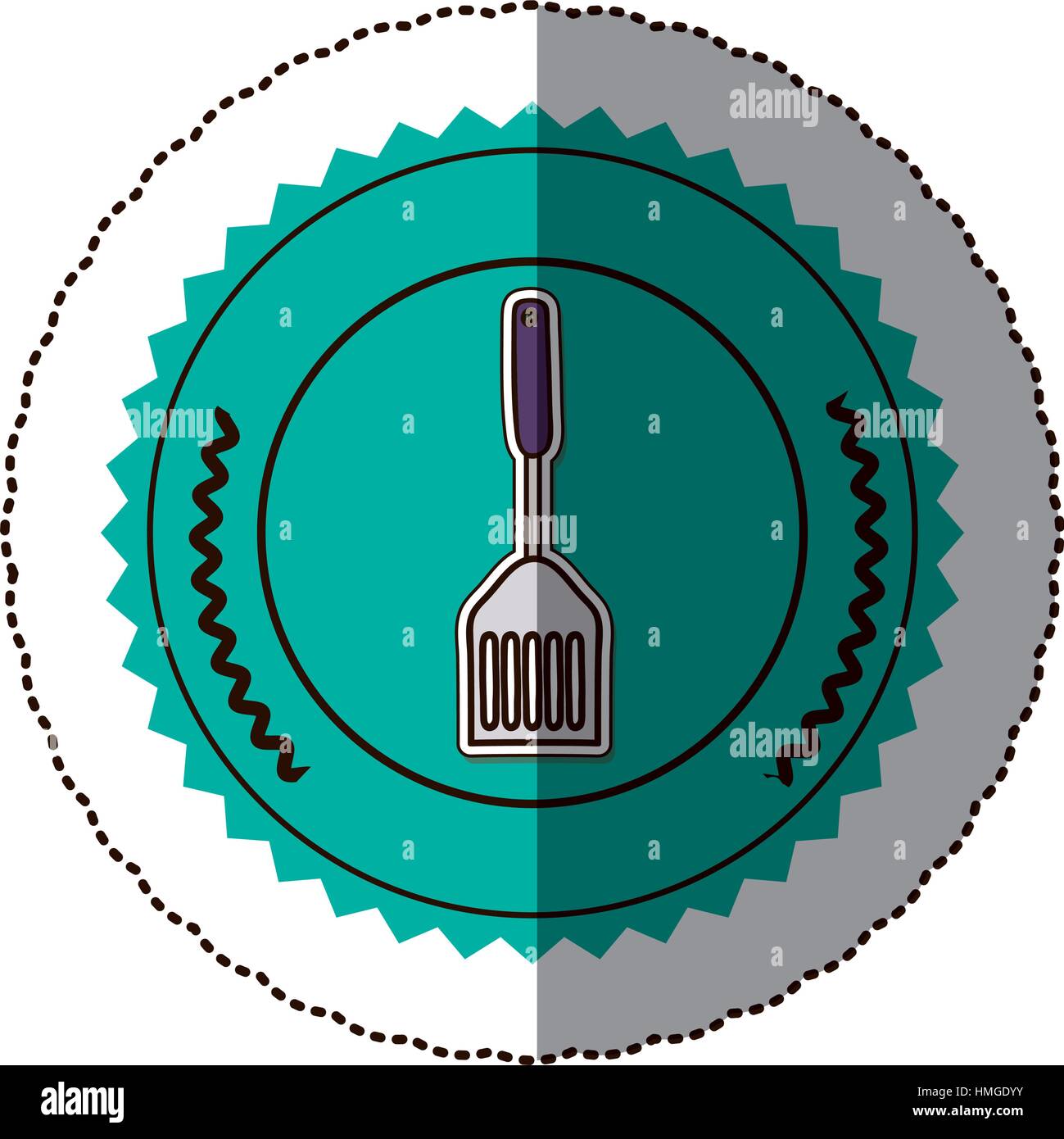 sticker color round frame with frying spatula . Vector illustration ...