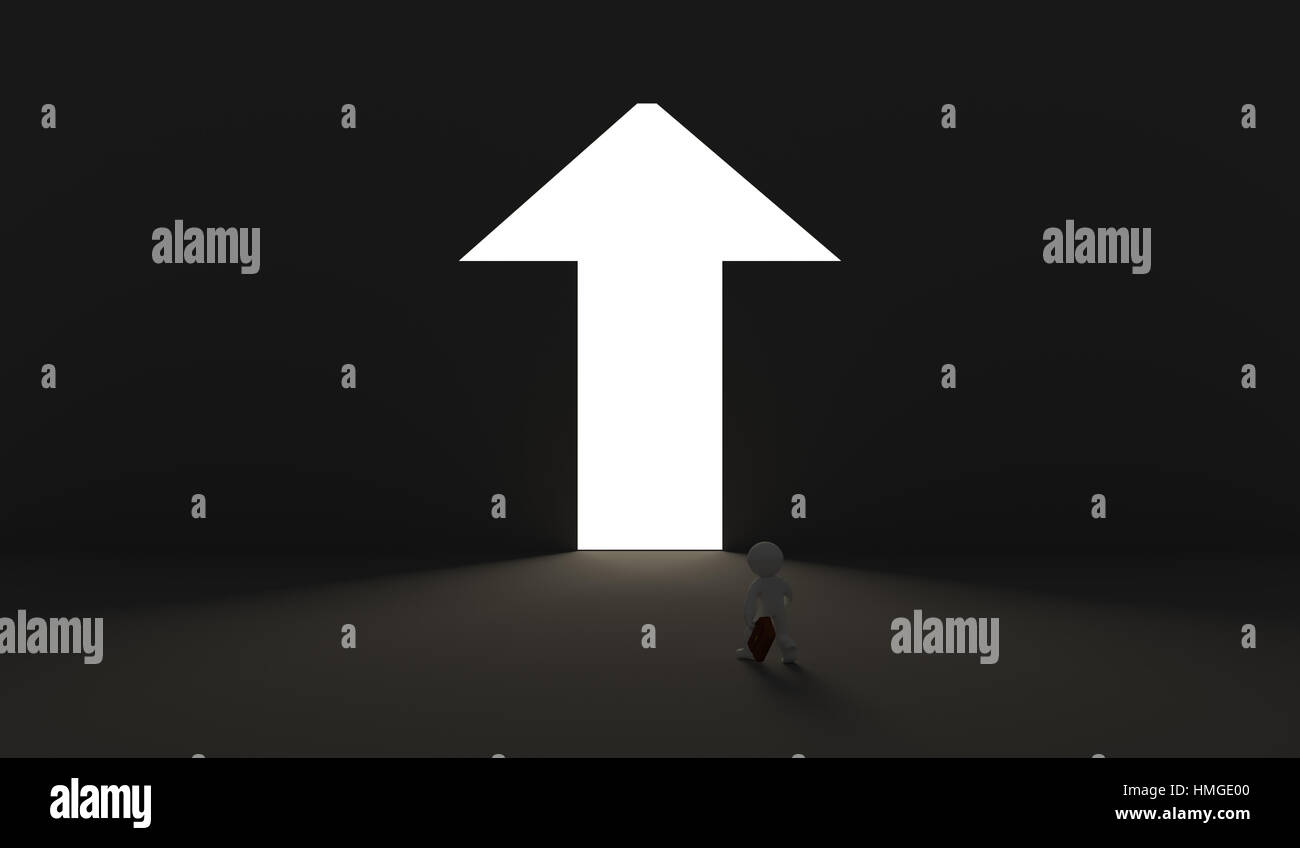 3d rendering of a character walking into the arrow shaped light Stock ...