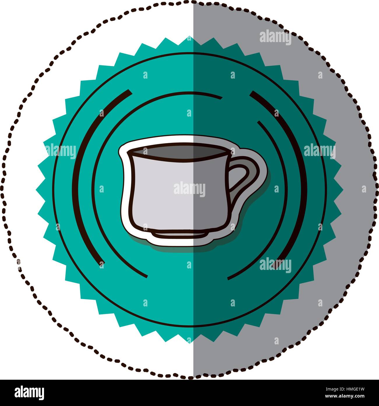 sticker color round frame with porcelain mug vector illustration Stock ...
