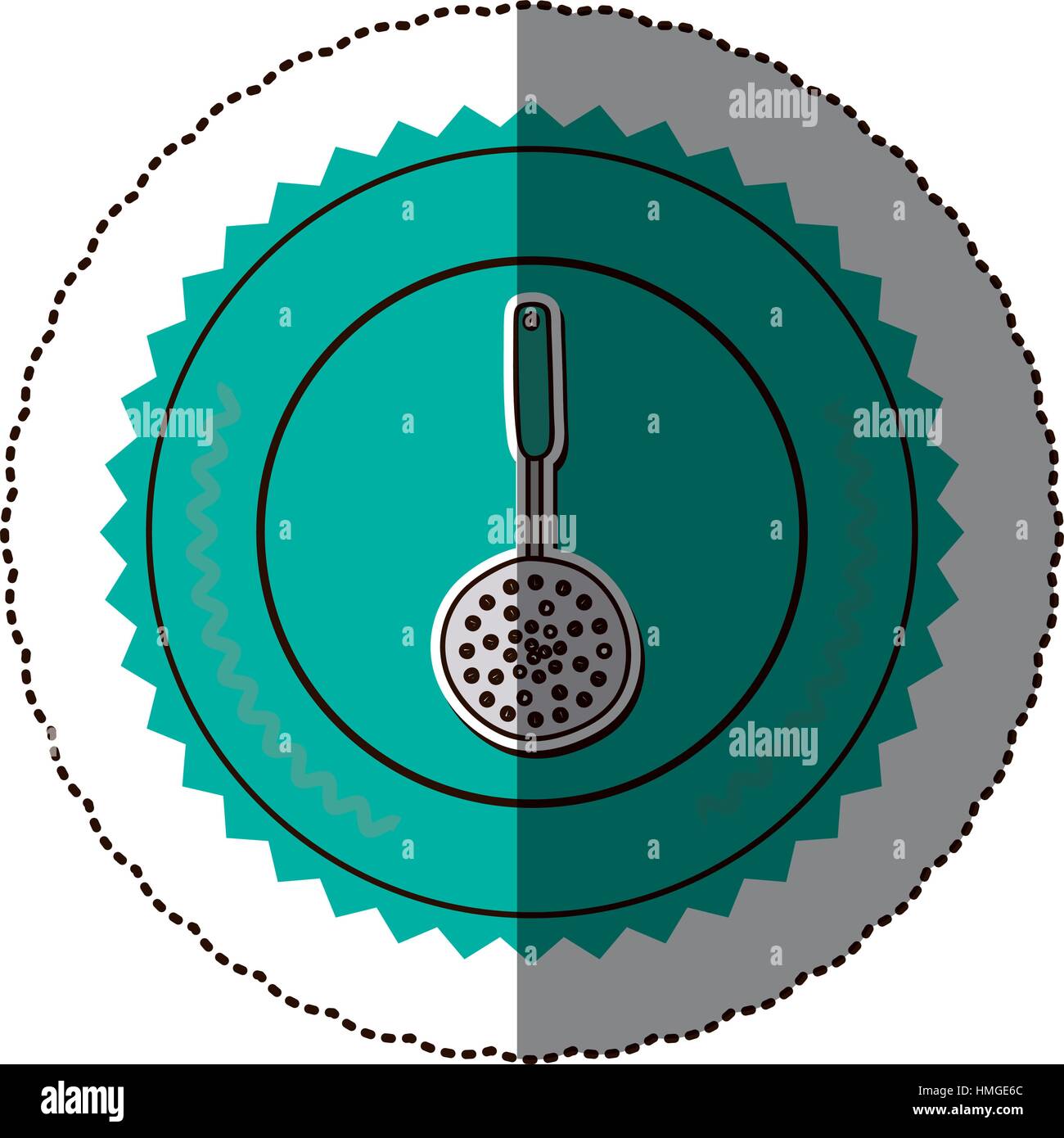 sticker color round frame with frying spoon vector illustration Stock ...