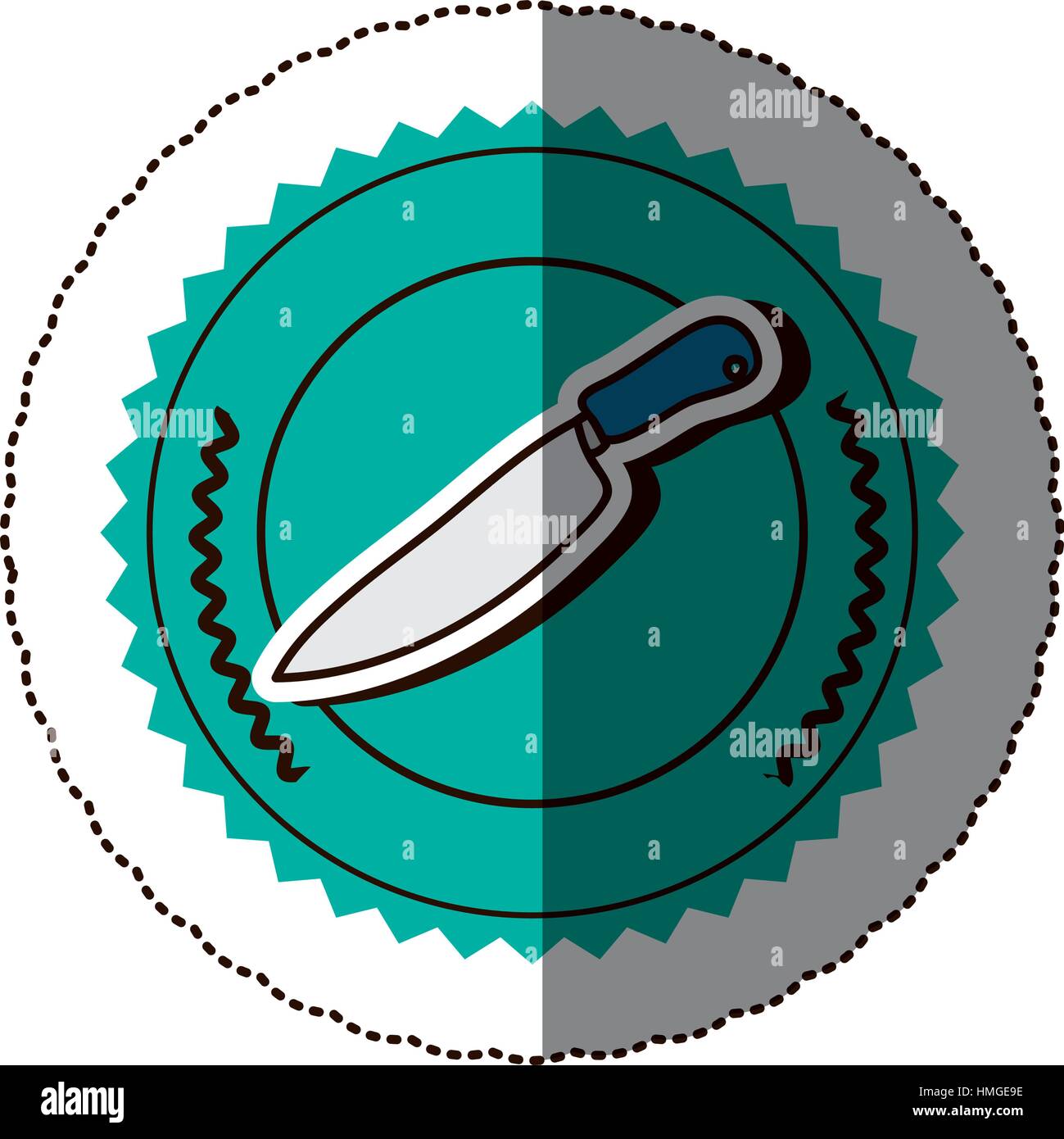 sticker color round frame with big knife vector illustration Stock ...