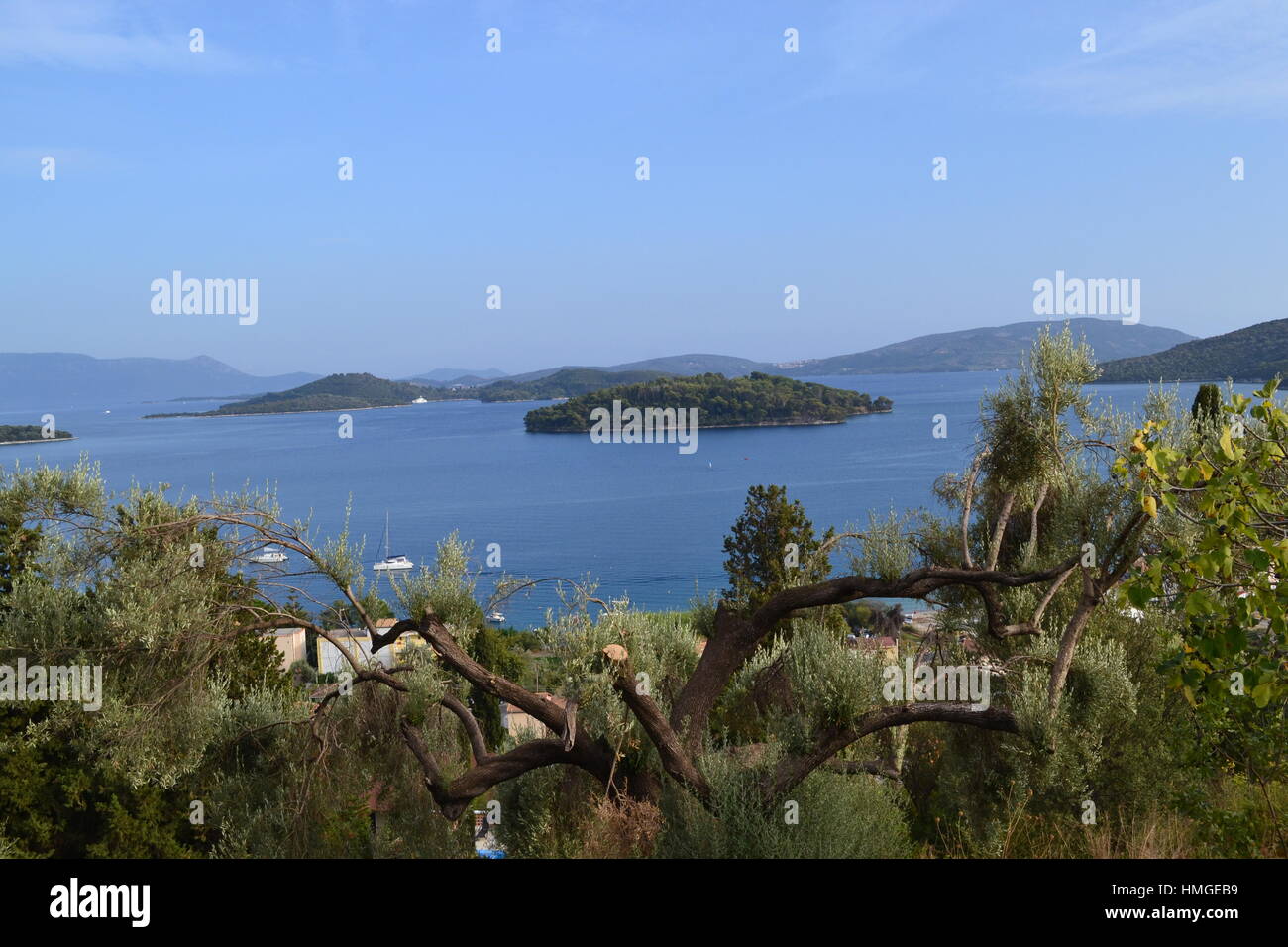 A view at tourist settlement Nidri, Lefkada island, Greece and islets ...