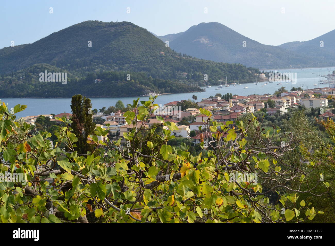 A view at tourist settlement Nidri, Lefkada island, Greece and islets ...
