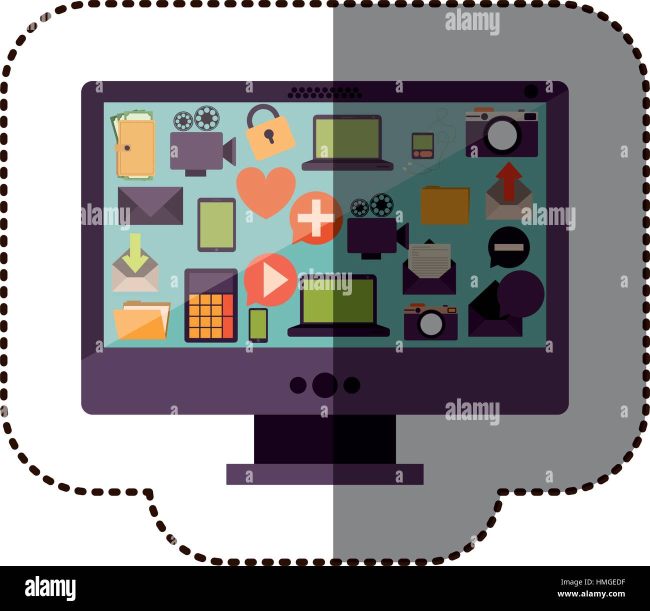 color sticker with desktop computer screen icons vector illustration ...