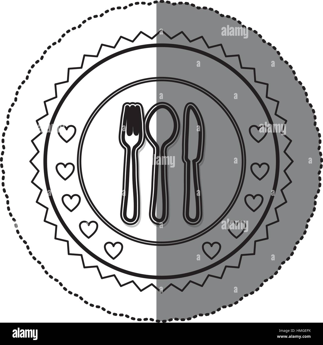 monochrome sticker round frame with cutlery set Stock Vector Image ...