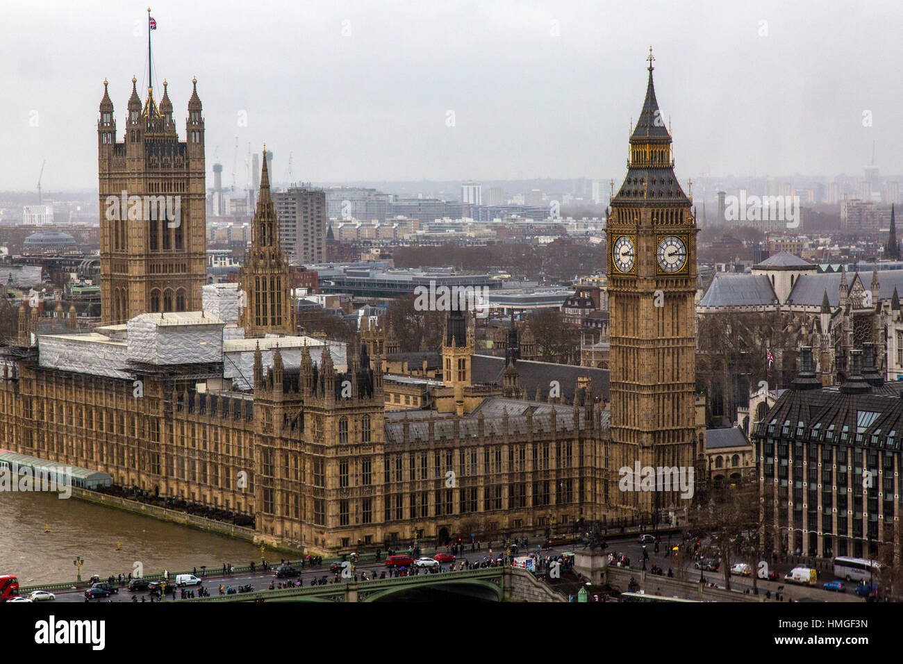 House of Parliament, House of Lords, and Big Ben in London. Aerial view ...
