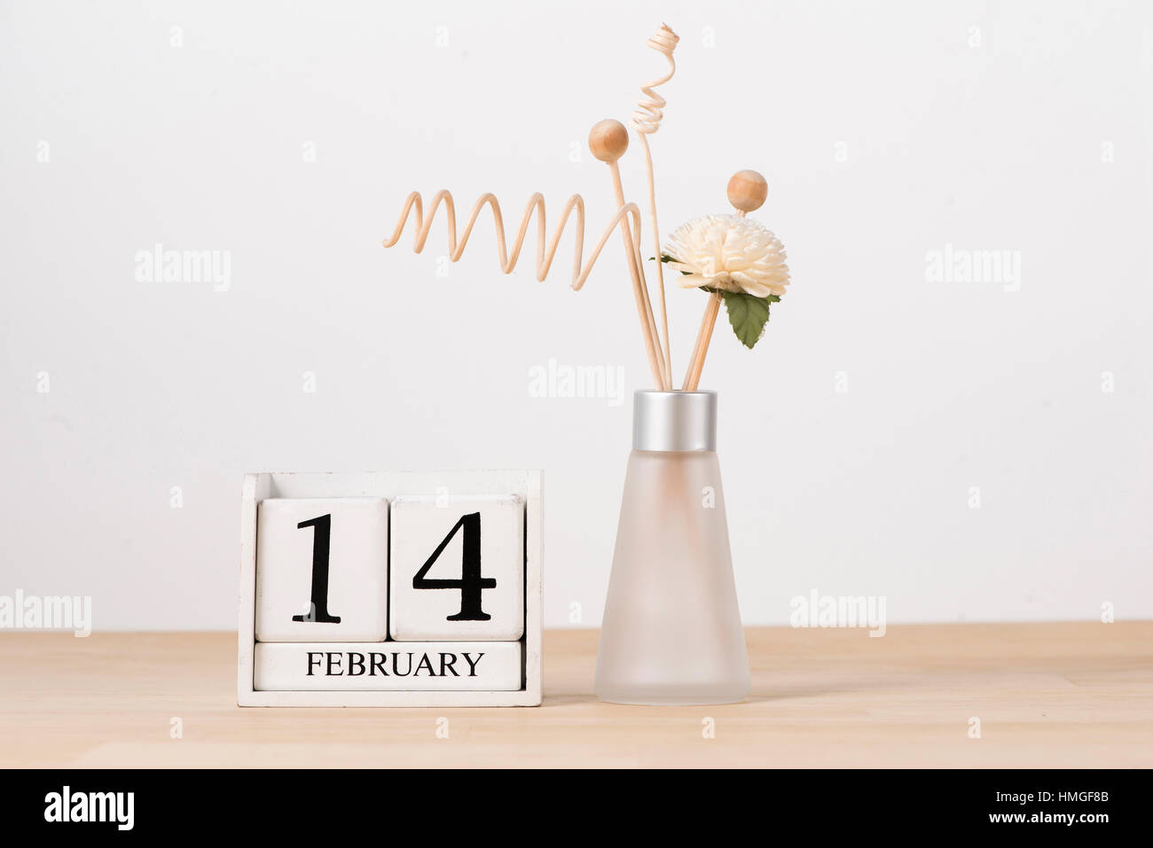 February 14 Calendar Wooden Cube. Valentine's Day Stock Photo - Alamy