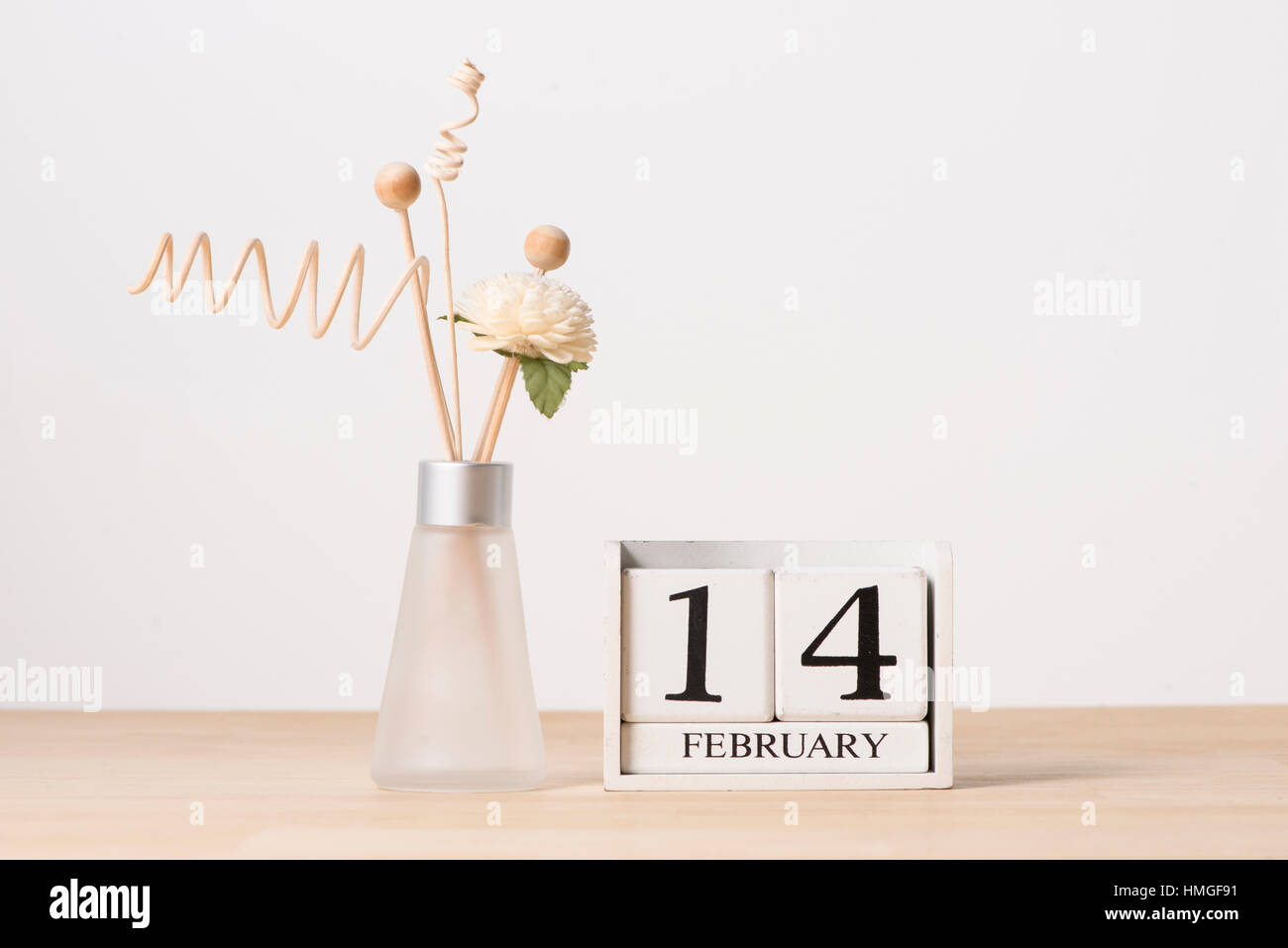 February 14 Calendar Wooden Cube on Table. Valentine's Day Stock Photo ...