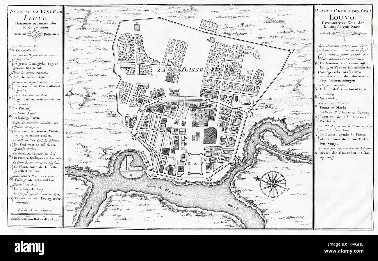 Antique Old Plan View of Lopburi(Louvo), Thailand - 1750 Stock Photo ...
