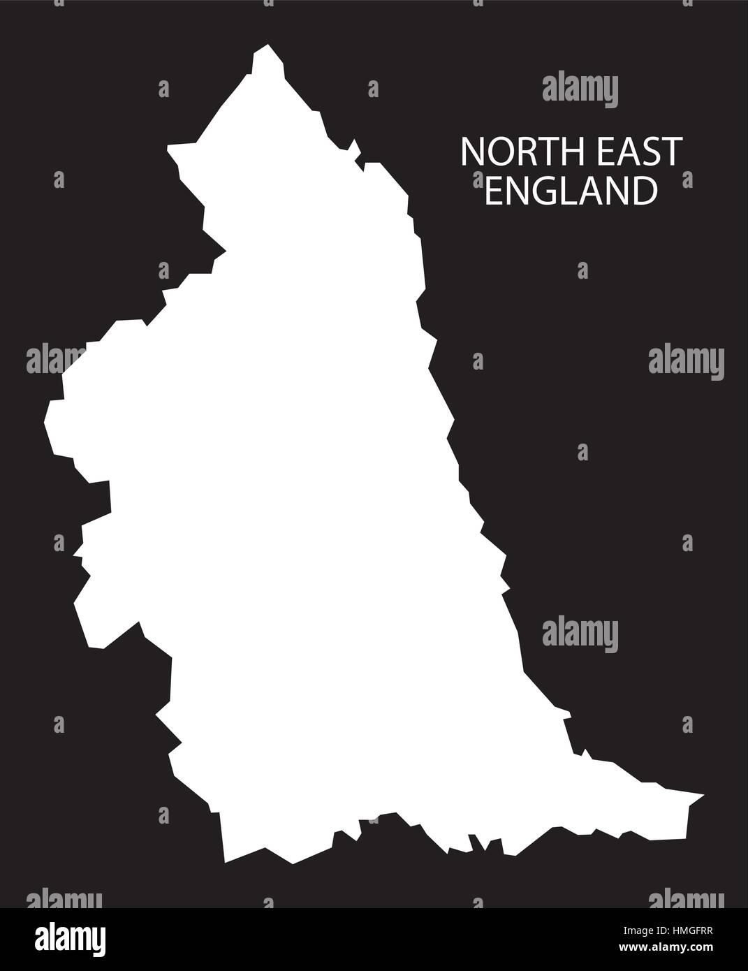 North East England Map black inverted silhouette Stock Vector Image ...