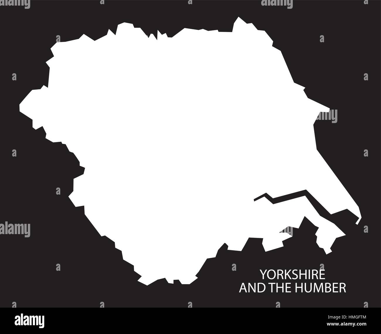 Yorkshire and the Humber England Map black inverted silhouette Stock ...