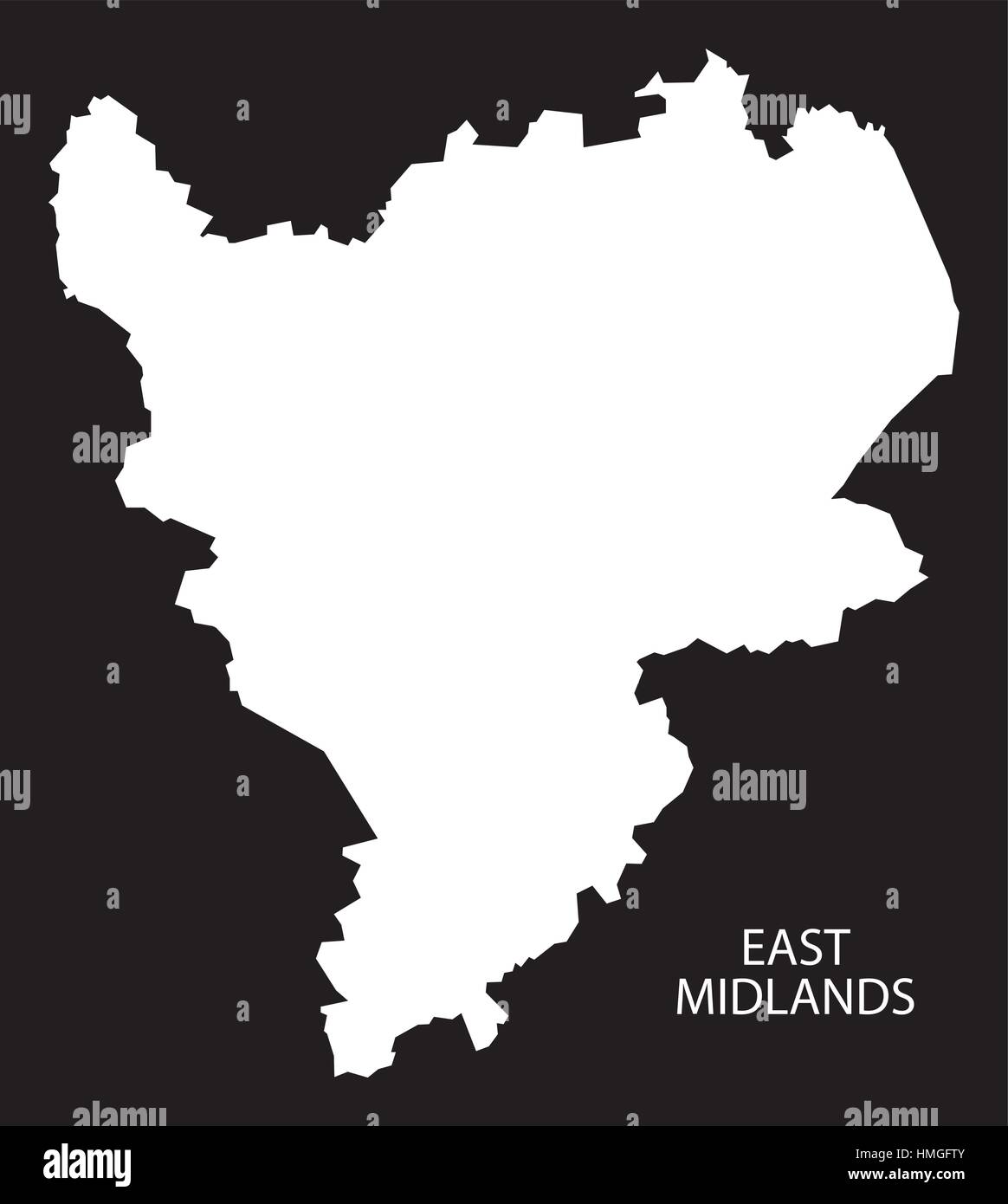 East Midlands England Map black inverted silhouette Stock Vector Image ...