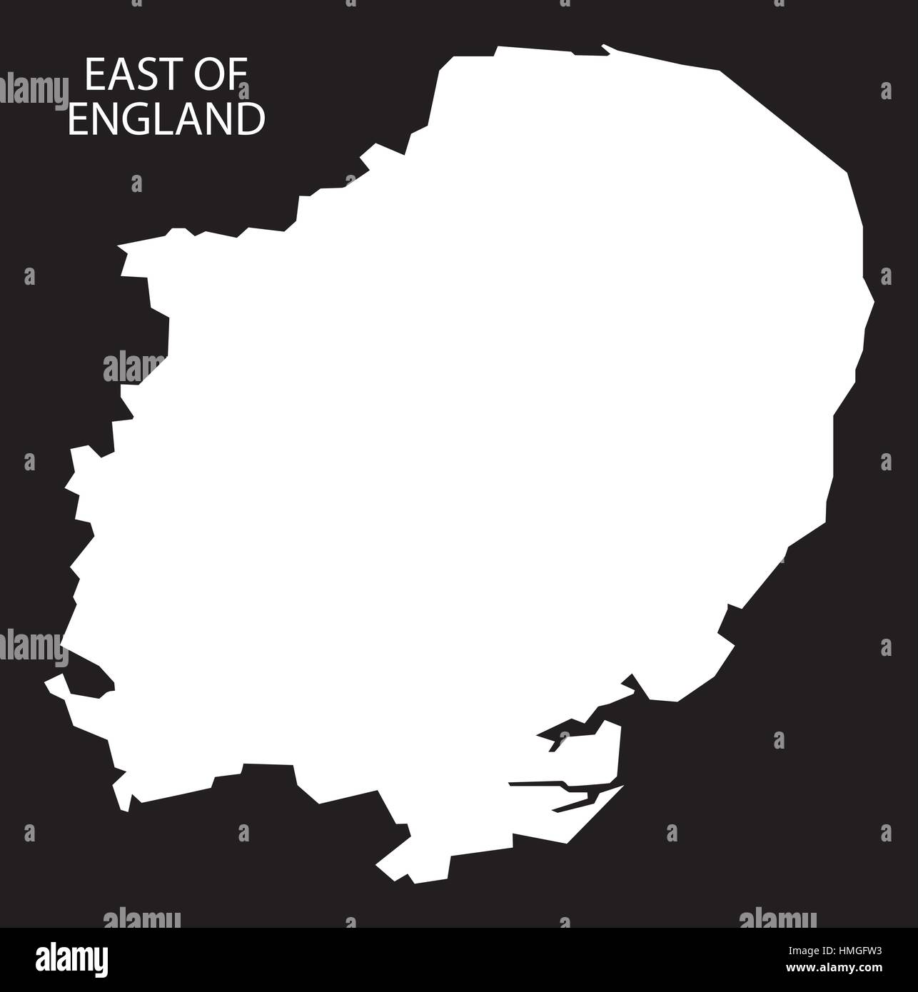 East of England England Map black inverted silhouette Stock Vector ...