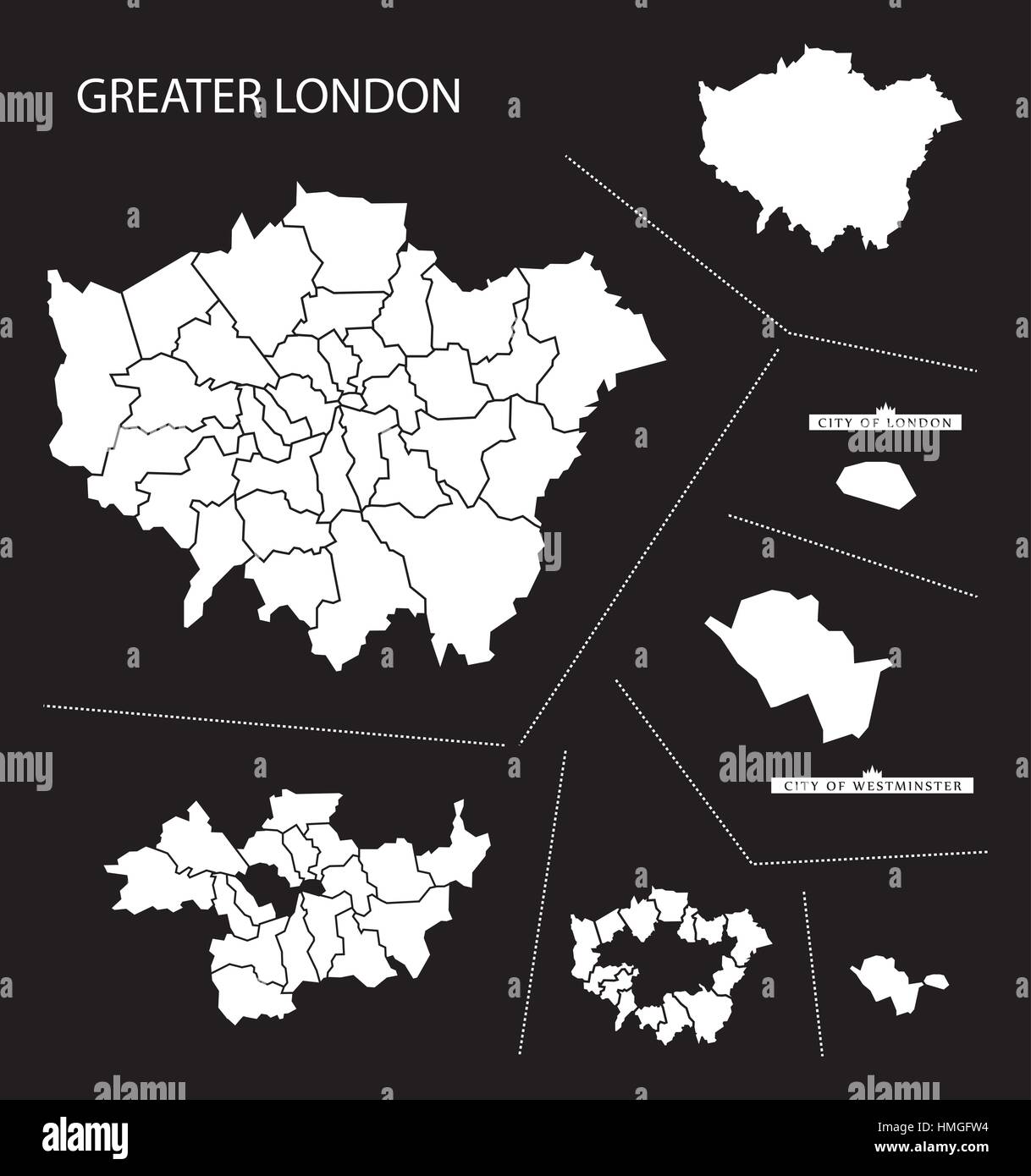 Greater London England Map black inverted silhouette Stock Vector Image ...