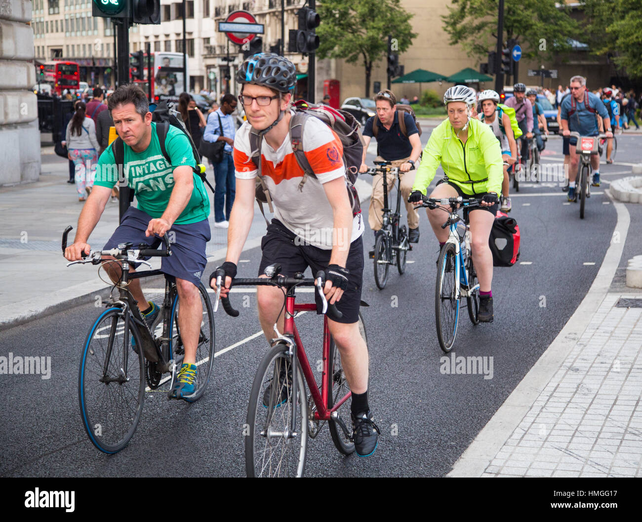 evening rush-hour cyclists on north-south cycle superhighway (CS6) near ...