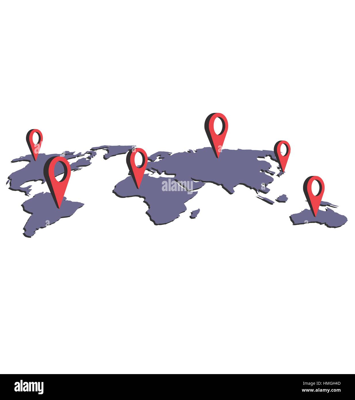 World map with pins isolated on white Stock Vector Image & Art - Alamy