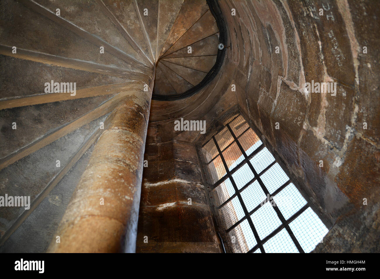 Old stone stairs up in tower of Saint Mary of Valencia Metropolitan ...