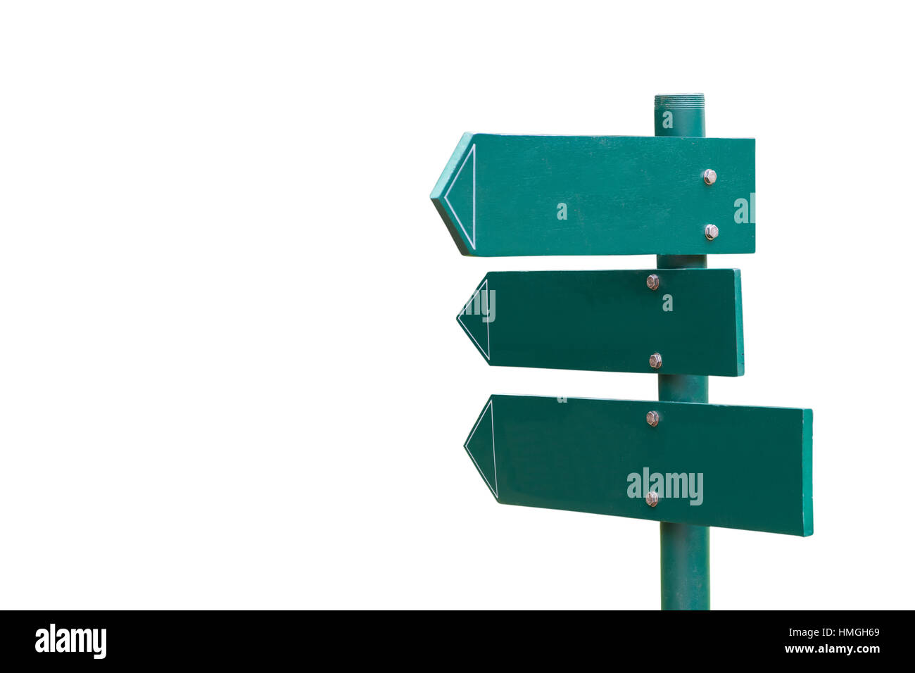Green direction signs isolated on white background Stock Photo - Alamy