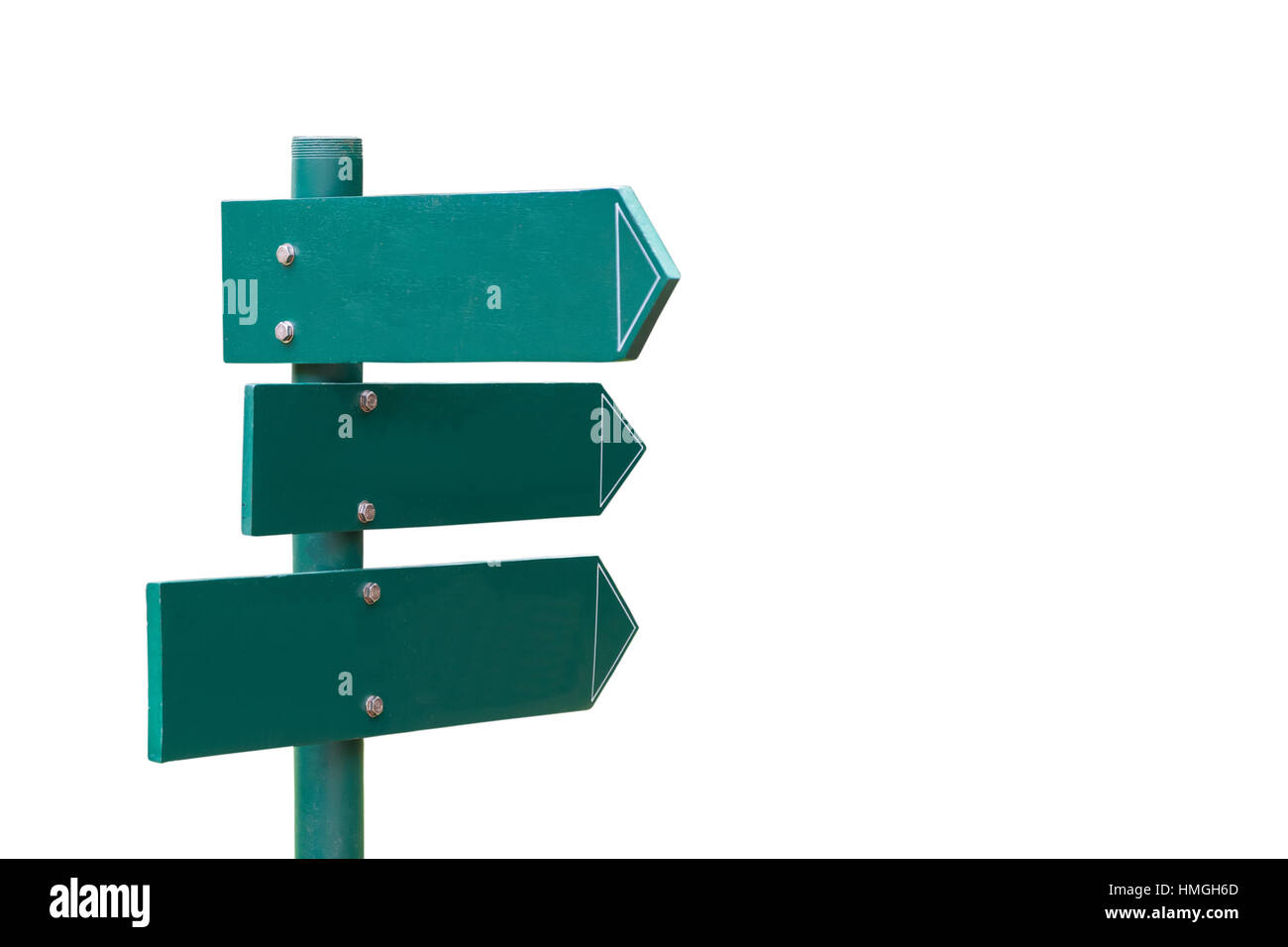 Green direction signs isolated on white background Stock Photo - Alamy