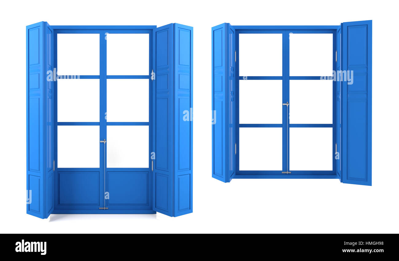 Blue windows isolated on white background Stock Photo - Alamy