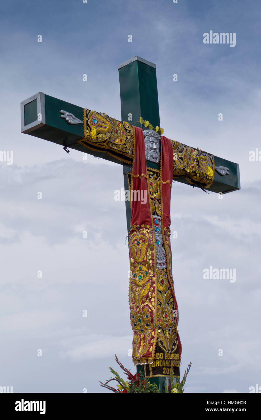 Cross near the citadel of Sacsahuayman, a native Inca complex ...