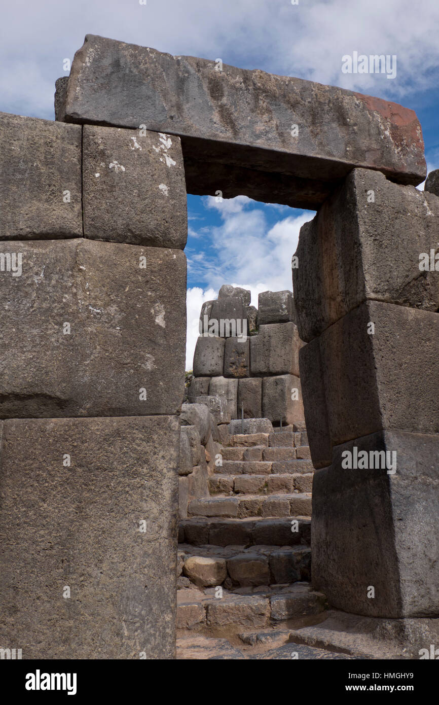Citadel of Sacsahuayman, a native Inca complex surrounded by walls that ...