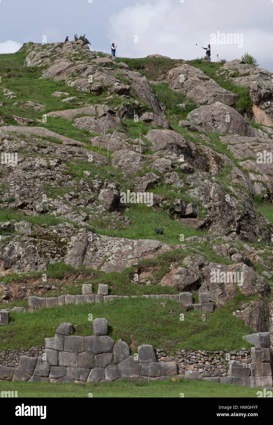 Tourists at the citadel of Sacsahuayman, a native Inca complex ...