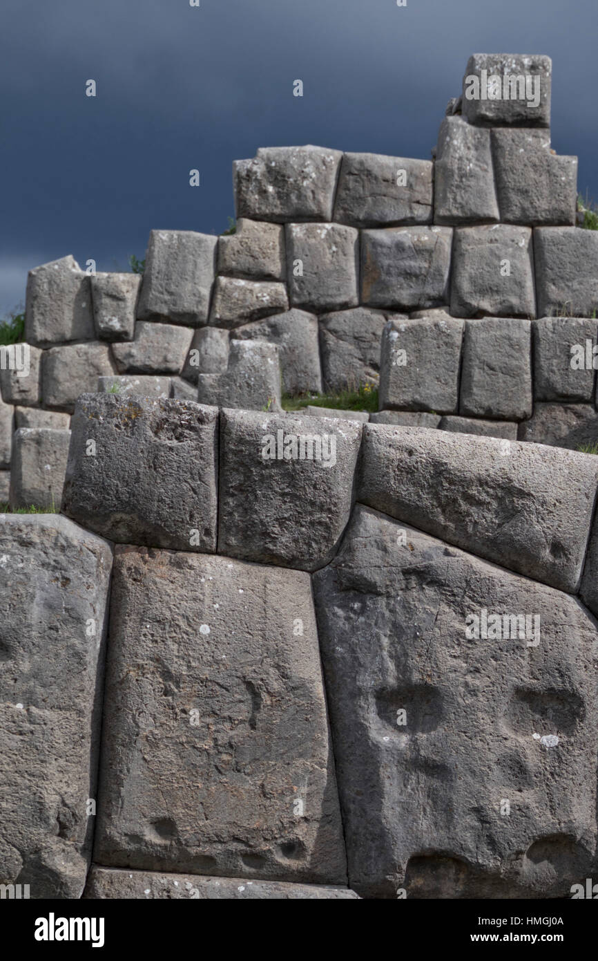 Citadel of Sacsahuayman, a native Inca complex surrounded by walls that ...
