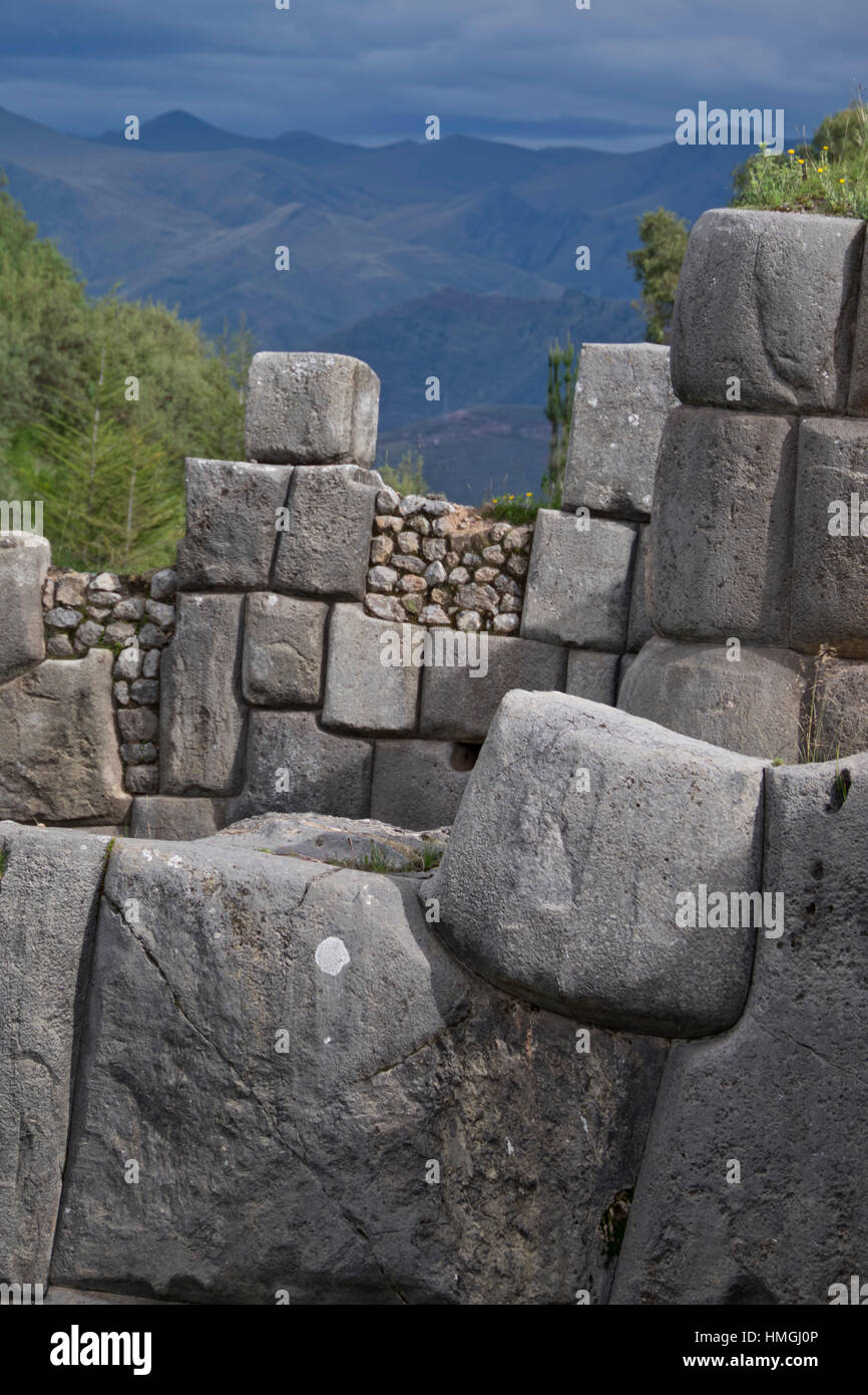 Citadel of Sacsahuayman, a native Inca complex surrounded by walls that ...