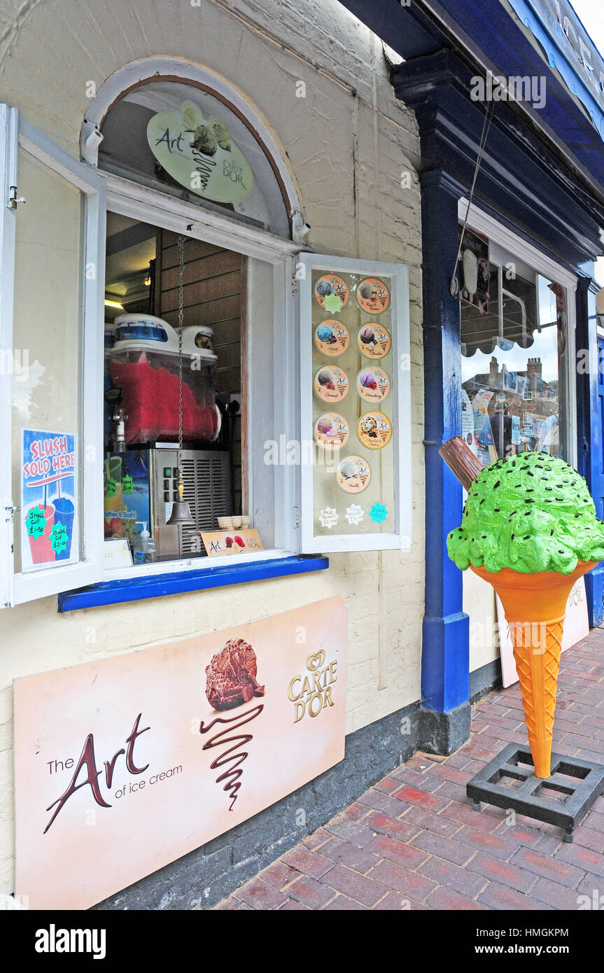 Ice Cream booth with sign outside. Iron Bridge. Shropshire Stock Photo - Alamy